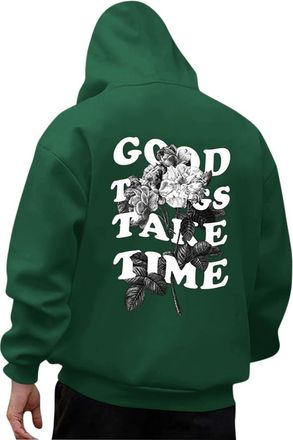 TOMWELL Kapuzenpullover Herren Winter Oversized y2k Hoodie mit Backprint Classic Hoody Pullover Casual Streetwear A Gr&uuml;n XXL