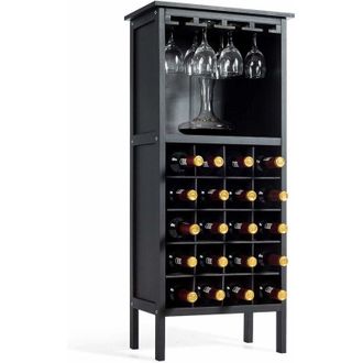 Costway Costway - Weinregal f&uuml;r 20 Flaschen mit Glasaufhaenger, Weinschrank Holz, Flaschenregal, Weinstaender, Glaeserregal f&uuml;r K&uuml;che, Bar, Flaschenstaender