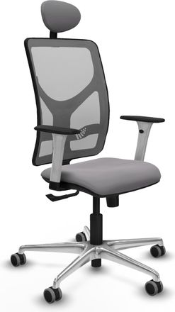 Piqueras y Crespo Stuhl aus grauem Netzstoff, mit wei&szlig;en und schwarzen Armlehnen, h&ouml;henverstellbare Lendenwirbelst&uuml;tze und festes Kopfteil, ausgestattet mit 3 Positione