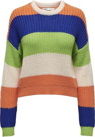 Only Damen Pullover Onlnikka Ls Stripe O-Neck Cc KNT, Birch/Stripes:orange C/Surf The Web/Jasmine Green, S