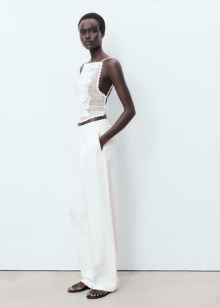 Mango Top en crochet dos nu blanc cassé - Femme - S - MANGO