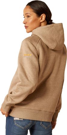 Ariat Womens Rebar All-Weather Sherpa Full Zip Hoodie Long Sleeve in Oatmeal Heather, Size Small, by Ariat