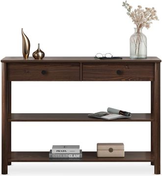 IDIMEX Konsolentisch APOANA aus Massivholz 110cm, Nussbaum Farben - mit 2 Schubladen und 2 Ablagen ideal als schmaler Flurtisch oder Ablagetisch vielseitig e