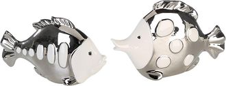 Casablanca Fisch P&auml;rchen Fischepaar wei&szlig;-silber Porzellan Dekoration Badezimmer 22,5 / 23 cm