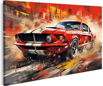 Islandburner Prime Bild auf Leinwand Roter Mustang f&auml;hrt schnell auf Stra&szlig;e strahlende Bilder Wandbilder Poster