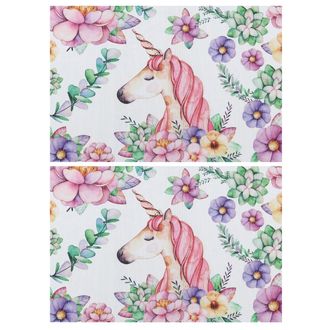 Angoily Einhorn Tischsets 2 St&uuml;ck Aus Langlebigem Material Mit Rutschfester Plattenunterlage Und W&auml;rmeisolierender Geschirrunterlage F&uuml;r Heim Und Gastronomieg