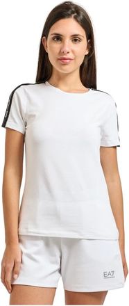 Emporio Armani Femme, Tops, Blanc, Taille: 38 FR T-shirt avec bande de marque sur l&eacute;paule