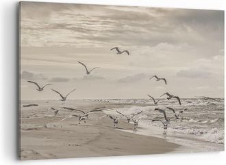 Arttor Bilder auf Leinwand 100x70cm Leinwandbild mit Rahmen Möwen Küste Boho Groß Wanddeko Bild Schlafzimmer Küche Deko Wandbilder Dekoration Wohnzimmer Wall