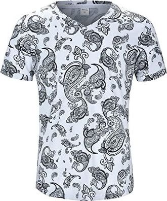 Generic T-shirt décontracté pour homme - Manches courtes - Coupe ajustée - Motif cachemire - Imprimé floral - Avec poche, blanc, XXL