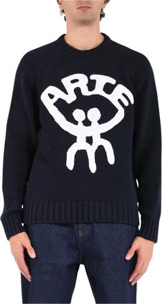 Arte Homme, Pulls, Bleu, Taille: XL Pull en Coton Brodé All Together