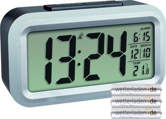 TFA Dostmann 60.2553 Digitaler Funk Wecker mit Temperatur Lumio Plus (schwarz-Silber mit Batterien)