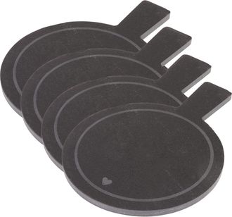 Westmark 4 Servierbretter/Naturschiefer-Platten zum Anrichten, mit Motiv, Griff und Kratzschutz, rund, Fläche: 19 x 14 cm, Schiefer, Tapas + Friends, Anthrazit