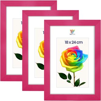 MG Design 3er Set Bilderrahmen 18 x 24 cm - Fotorahmen mit Rosa Echtholzrahmen und bruchsicherem Acrylglas, Hoch & Quer zum Aufh&auml;ngen, zum Aufstellen