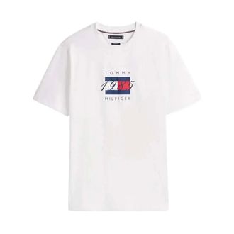 Tommy Hilfiger Homme, Tops, Blanc, Taille: XL Tee-shirt graphique drapeau lin&eacute;aire