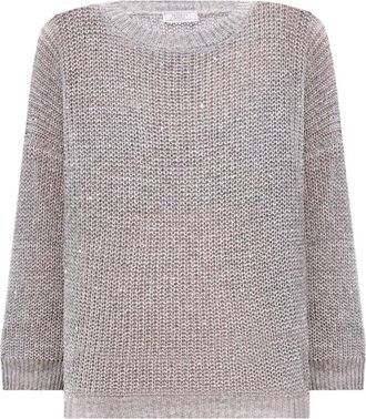 PESERICO Femme, Pulls, Gris, Taille: 40 FR Pull en tricot de lin avec sequins