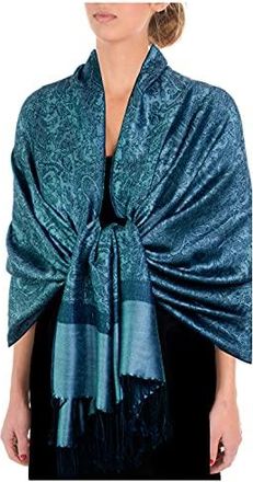 Sakkas 70 x 28 souple Pashmina Feel vari&eacute; Paisley Conception ch&acirc;le/Wrap/Stole - Turquoise Noir