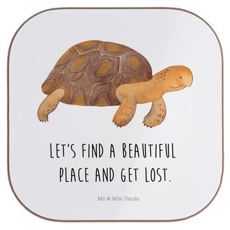 Mr. & Mrs. Panda Untersetzer f&uuml;r Gl&auml;ser Schildkr&ouml;te Marschieren - Geschenk, Meer, Motivation, Schildkr&ouml;ten, Coaster, Flaschenuntersetzer, Tischuntersetzer, Abenteuer, 