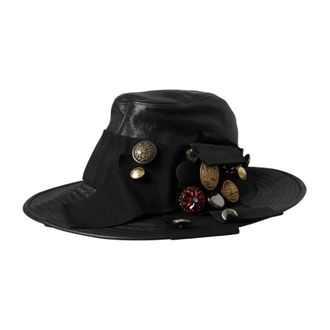 Dolce & Gabbana Femme, Accessoires, Noir, Taille: ONE Size Chapeau Cloche à Large Bord et Cristaux