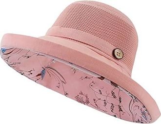 Generic Chapeau de soleil pour femme - Double couche - Chapeau de p&ecirc;cheur - Chapeau de soleil &agrave; bord large - Chapeau homme, rose, M
