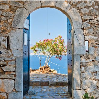 Wallario XXL Outdoor-Poster für Garten oder Balkon Torbogen Toskana, Motivbanner Größe: ca. 180 x 180cm, 2-teilig, Outdoor-Bild