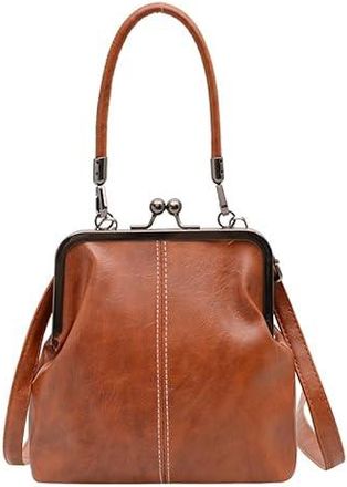 Generic Sac &agrave; bandouli&egrave;re pour femmes avec verrou &agrave; bisous en PU, sac moyen &agrave; couleur unie, &eacute;l&eacute;gant et vintage id&eacute;al pour voyager, travailler, aller &agrave; l&eacute;cole 