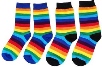 BESPORTBLE SHERCHPRY Chaussettes D&eacute;contract&eacute;es Ray&eacute;es -Mollet 2 Paires Coton Respirant Motif Arc-en-Ciel Couleur Noire et Bleue Toutes Saisons Confortables pour 