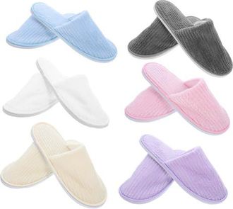 BESPORTBLE Lot de 6 paires de pantoufles dh&ocirc;tel douces et lavables en polaire corail antid&eacute;rapantes &agrave; bout ferm&eacute; pour int&eacute;rieur, spa, voyage, l&eacute;g&egrave;res, confortabl
