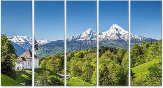 Islandburner Bild Bilder auf Leinwand Schöne Berglandschaft in den bayerischen Alpen mit Wallfahrtskirche Maria Gern und Watzmann-Massiv im Hintergrund Nationalpar