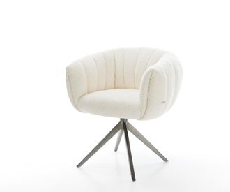 DELIFE Drehstuhl Jada-Flex Boucl&eacute; Wei&szlig; Kreuzgestell breit Graphit 360&deg; drehbar Wippfunktion Taschenfederkern, Esszimmerst&uuml;hle