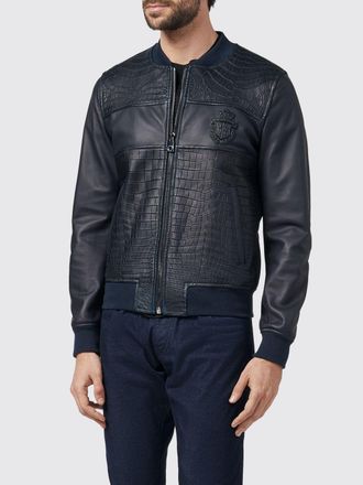 Billionaire Boys Club Blouson bomber en cuir de crocodile et nappa avec &eacute;cusson
