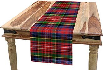 Abakuhaus Plaid Chemin de Table, Cal&eacute;donie Style &eacute;cossais, Rectangulaire D&eacute;coratif pour Salle &agrave; Manger, 40 cm x 180 cm, Rouge Bleu