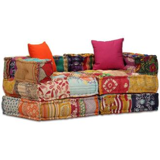vidaXL Vidaxl - Canap&eacute; pouf modulaire 2 places - Patchwork tissu coton 100% - Dimensions 140x70x58cm - Confort optimal pour int&eacute;rieur et ext&eacute;rieur
