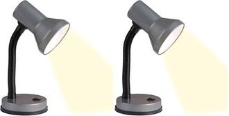 Brilliant Junior Tischlampe grau - Schreibtischlampe mit Flexarm & Kippschalter - E27 Fassung, LED geeignet - moderne Leselampe (Packung mit 2)