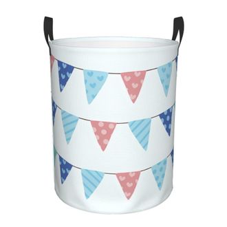 Generic Niedliche Wimpelkette Korb W&auml;sche Rund W&auml;schek&ouml;rbe Mit Henkel W&auml;schebeh&auml;lter F&uuml;r Waschk&uuml;che Badezimmer Kuscheltier