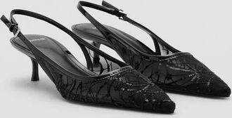 Mango Chaussures talon kitten heel brod&eacute;es de sequins noir - Femme - 35 - MANGO