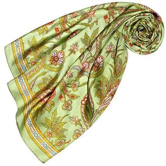 Lorenzo Cana Foulard pour la femme - écharpe de 100% soie pour le printemps et l´été, carré avec les mesures de 90 x 90 cm - en vert clair vert tilleul rouge rose