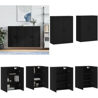 vidaXL Wandschränke 2 Stk. Schwarz 69,5x34x90 cm - Schwarze Möbel - Wandhängender Schrank - Regal Schwarz - Holzschrank - Garderobe Schwarz - Home & Living
