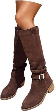 Generic Bottes hautes femme &agrave; talon compens&eacute; et bout pointu style western pour un confort optimal en toutes saisons (Brown, 36)