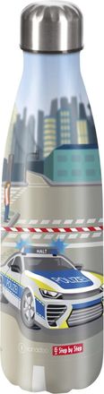 Step by Step Isolierte Edelstahltrinkflasche Police Car Cody blau - grau, Polizei, für kohlensäurehaltige Getränke, auslaufsicher, Schraubverschluss, 100% recycelb