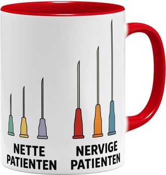 OM3 Nette Patienten - Nervige Patienten Kaffee-Tasse mit Spruch - Lustige Praxistasse f&uuml;r Arzt, &Auml;rztin, Krankenschwester Pfleger - Keramik Becher - 325ml 