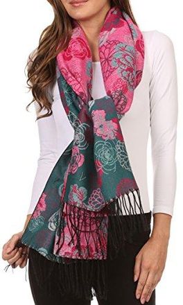 Sakkas CHS1810 Ontario Pashmina/Ch&acirc;le/P&egrave;lerine/&Eacute;tole Floral double couche avec bordure - 3-Sarcelle - One Size