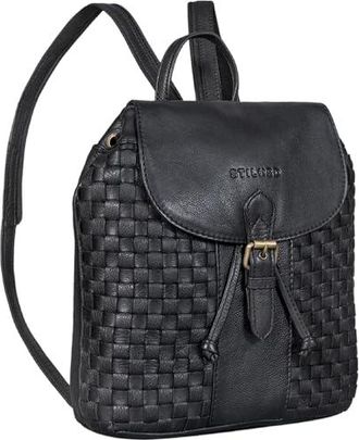 STILORD Camillla Pettit Sac &agrave; Dos Femme Cuir Veritable elegant pour Loisir et Voyage tress&eacute;, Couleur:noir