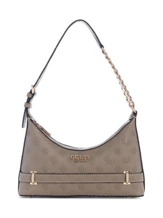 Guess Zarela Top Zip Shoulder Bag Dark Taupe Logo