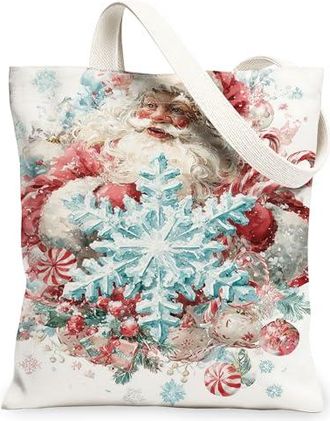 Generic Sac fourre-tout en toile motif flocon de neige festif r&eacute;utilisable, vacances fantaisie, l&eacute;ger et lavable, Blanc, 13x15 Inch