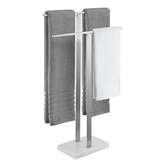 Kes Porte-Serviettes sur Pied Porte-Serviettes à 2 Niveaux avec Base en marbre pour Plancher de Salle de Bain Acier Inoxydable SUS 304 Brossée, BTH217-2