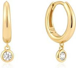 Ania Haie Sunshine Chaser Boucles doreilles cr&eacute;oles pour femme en argent sterling 925 plaqu&eacute; or 14 carats, orn&eacute;es de 2 zircones, dimensions : 8,5 x 1,5-2,7 mm, 