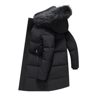 Generic Manteau à capuche pour homme avec fermeture éclair et capuche - Parka longue et épaisse avec poches et chapeau amovible, Noir, XXL
