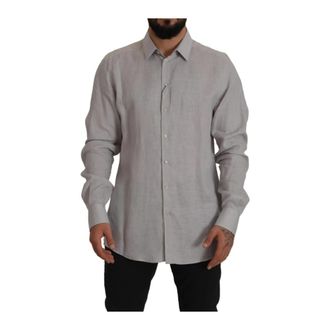 Dolce & Gabbana Klassisches Leinenhemd mit Slim Fit Langarm - - Shirts - Herren - Grau - 4XL