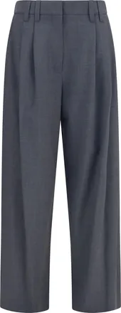 Brunello Cucinelli Monili-Embellished, Double-Pleated Trousers - Gray