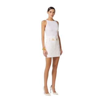 Elisabetta Franchi Femme, Jupes, Blanc, Taille: 38 FR Minijupe en cr&ecirc;pe stretch double &eacute;paisseur avec bretelles &eacute;lastiques
